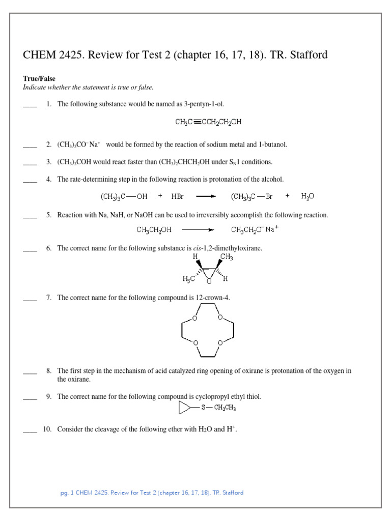 Major Organic Products Review for Chem 2425 | PDF | Chemical Reactions ...
