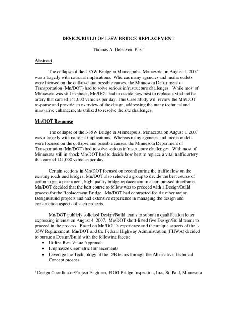 Design-Build of I-35w Bridge Replacement | PDF | Deep Foundation | Request For Proposal