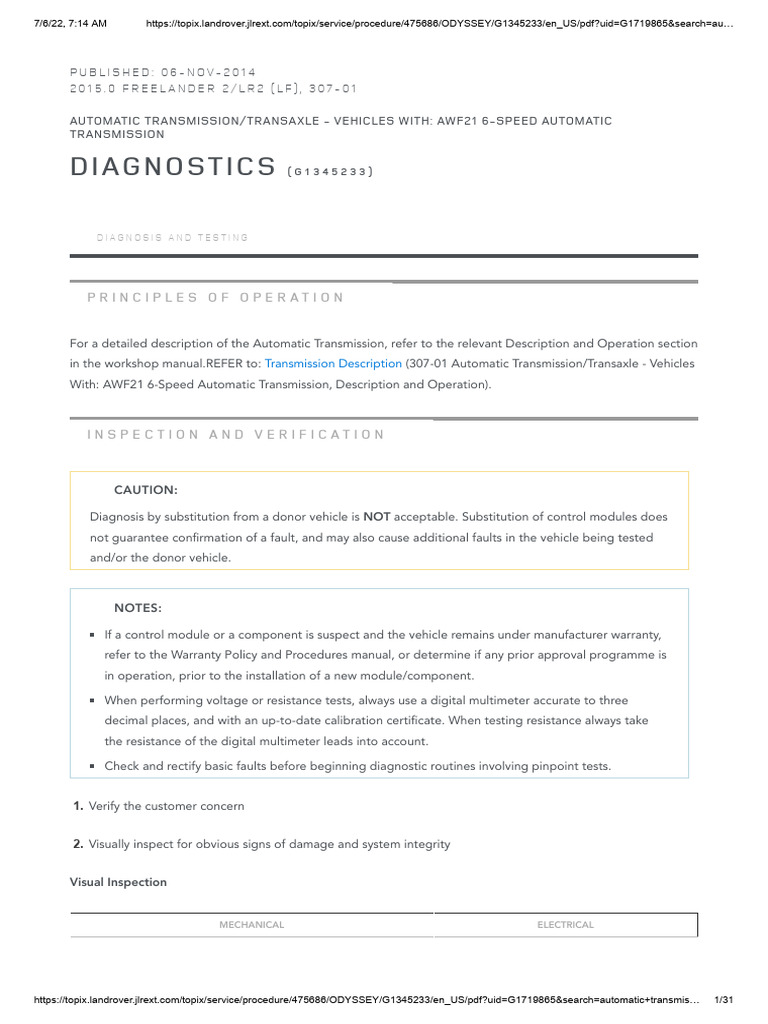 AWF21 Transmission Diagnostics Guide | PDF | Automatic Transmission ...