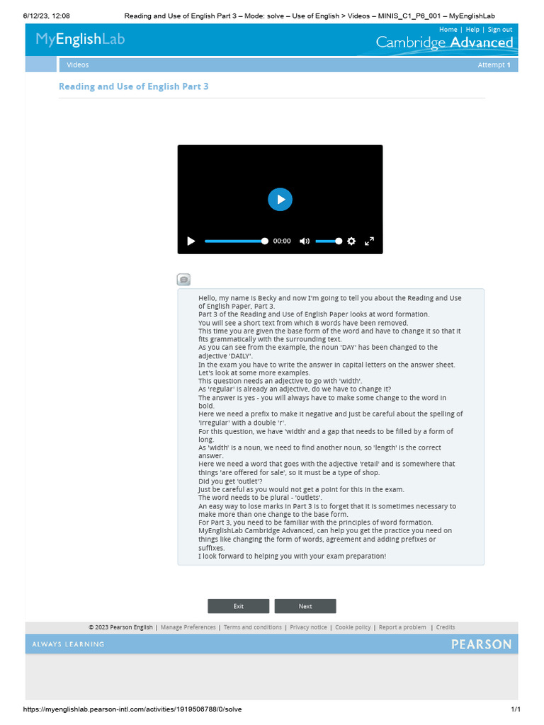 Reading and Use of English Part 3 - Mode - Solve - Use of English - Videos - MINIS - C1 - P6 ...