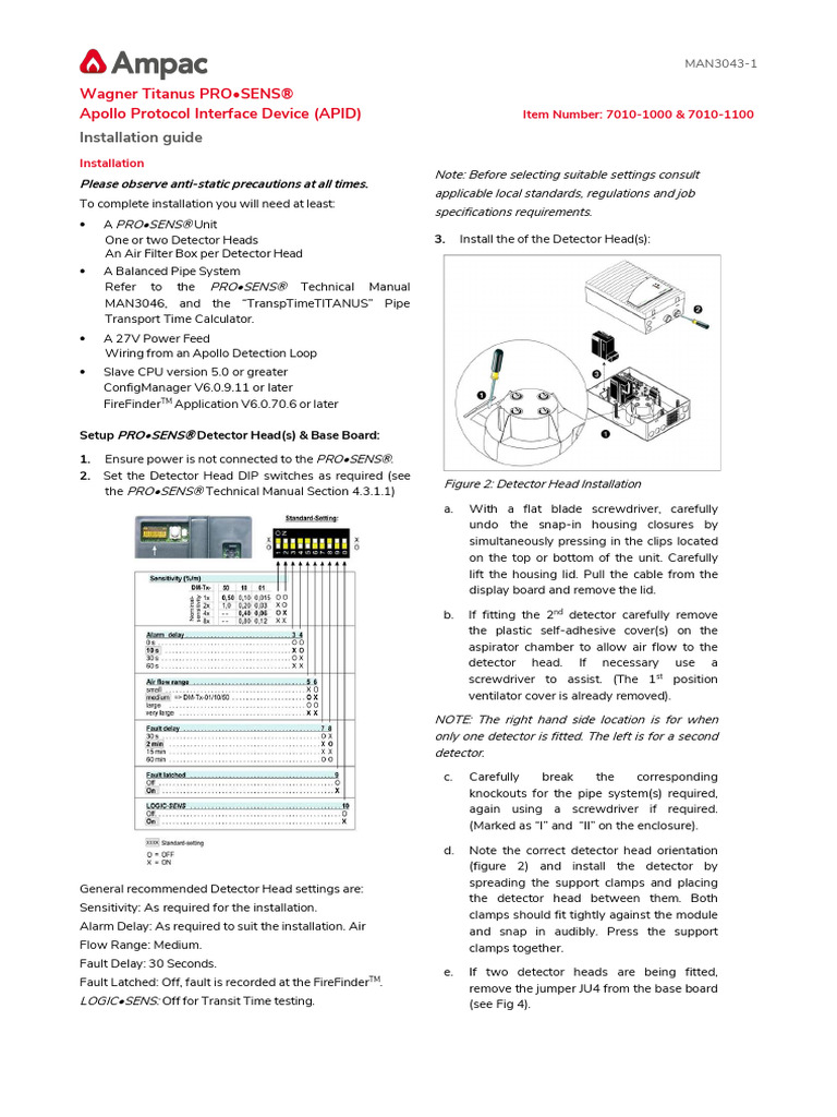 MAN3043 Wagner Titanus ProSens APID Installation Guide | PDF | Pipe (Fluid Conveyance) | Sensor