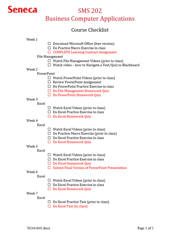 SMS 202 Student Checklist v220204 | PDF | Microsoft Excel | Microsoft Word