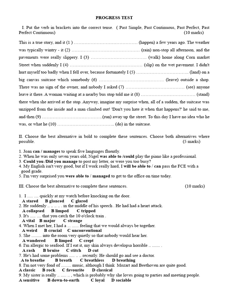 PROGRESS TEST, Unit 4-6, Grammar and Vocabulary, Going For Gold | PDF ...