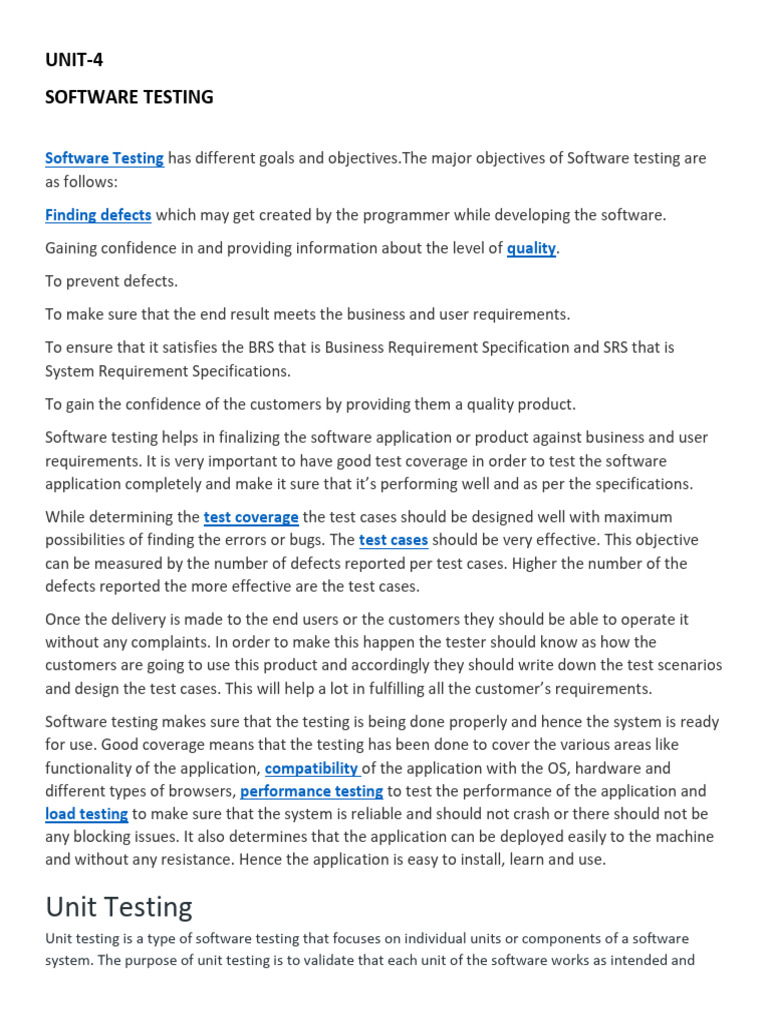 Unit-4 Software Engineering | PDF | Software Testing | Unit Testing Unit-4 Software Engineering | PDF | Software Testing | Unit Testing