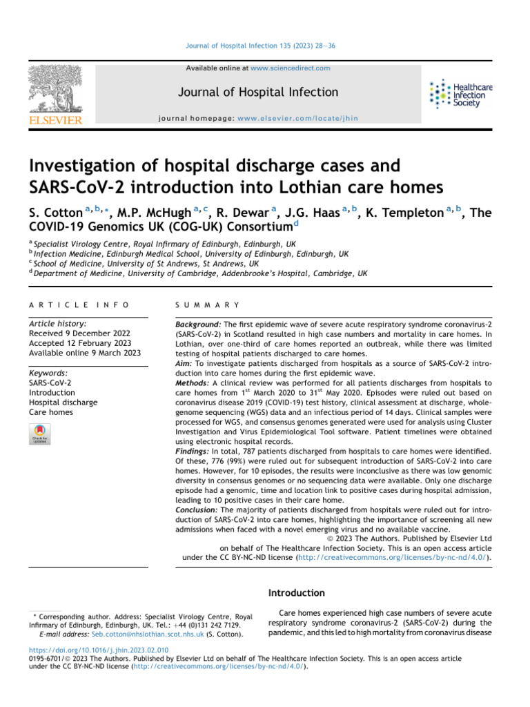 Investigation of Hospital Discharge Cases and SARS | PDF | Infection | Single Nucleotide ...