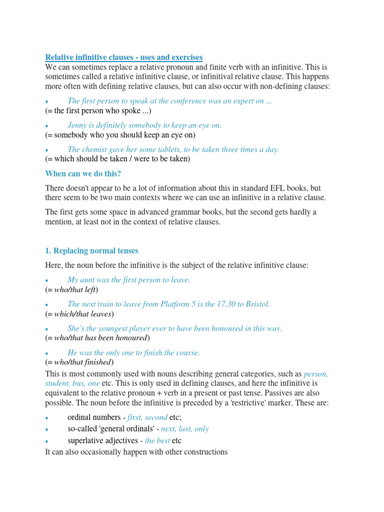 Relative Infinitive Clauses | PDF | Verb | Clause