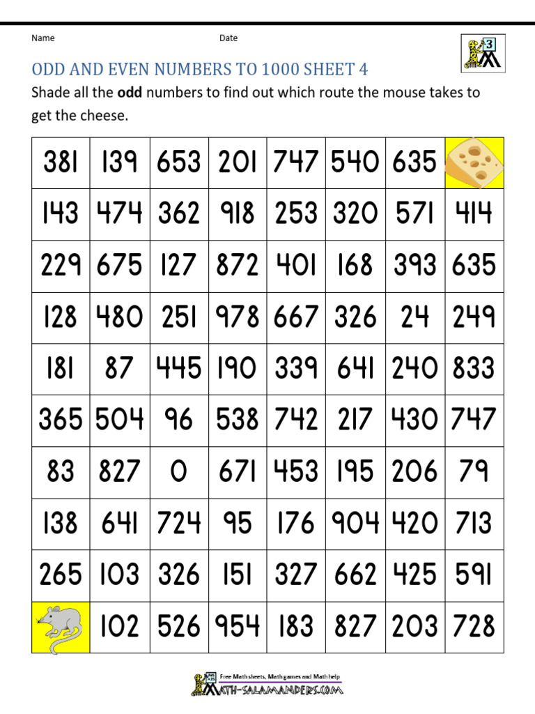 Odd and Even Numbers To 1000 4 | PDF