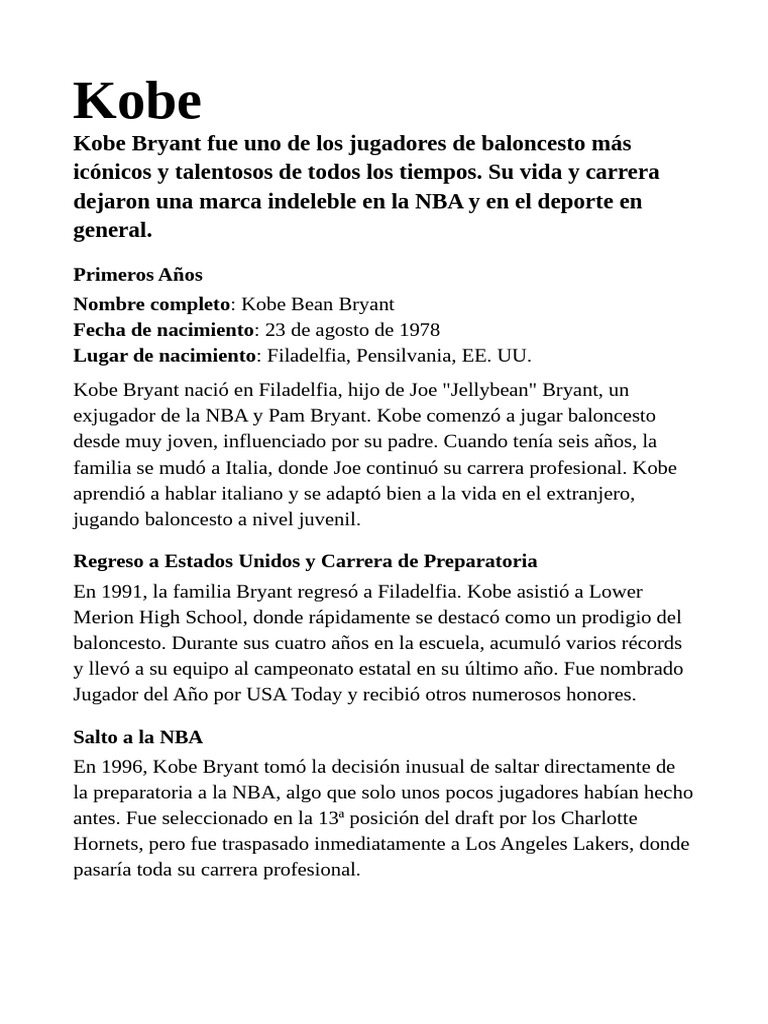 Kobe | PDF | Kobe Bryant | los Lakers de Los Angeles