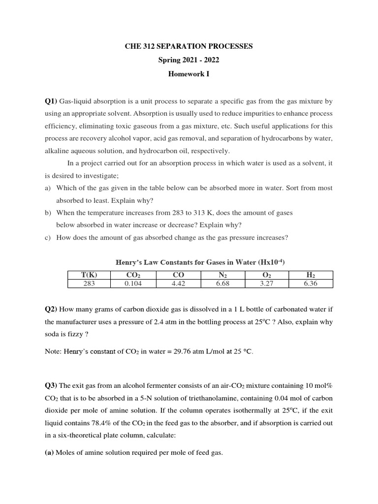 CHE 312_Homework I | Download Free PDF | Carbon Dioxide | Gases