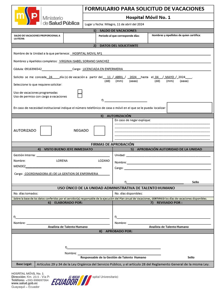 Formulario de Vacaciones | PDF | Gobierno