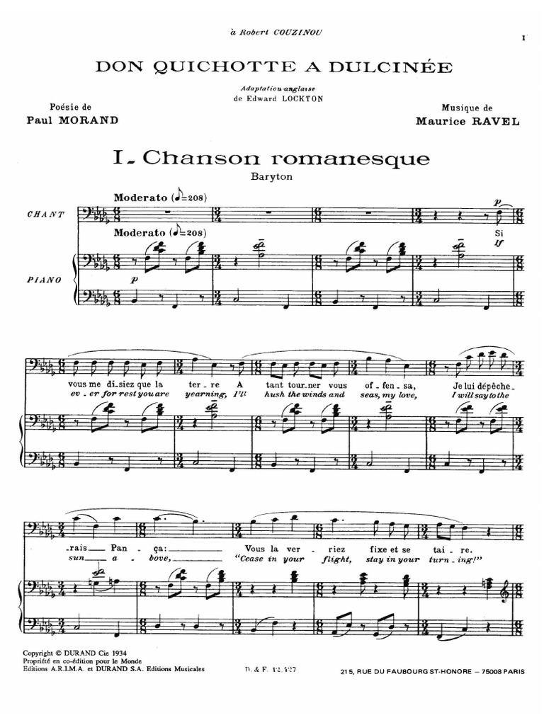 Don Quichotte à Dulcinée 唐吉珂德之歌 套曲 拉威尔 | PDF