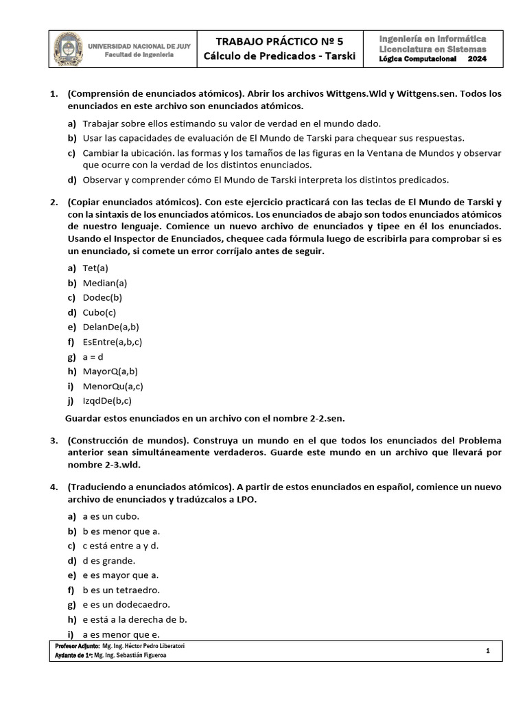 TP-05 Cálculo de Predicados - Tarski | PDF | Lógica de primer orden | Verdad