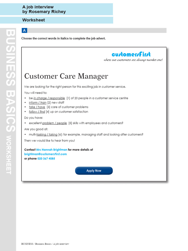 JOB INTERVIEW AUDIO WKSHT MR THOMAS | PDF