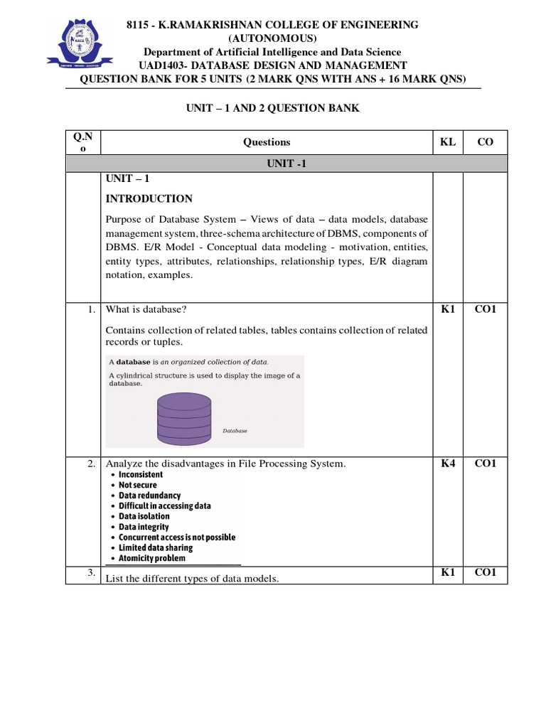 CLG Question Bank | PDF | Database Index | Database Transaction CLG Question Bank | PDF | Database Index | Database Transaction