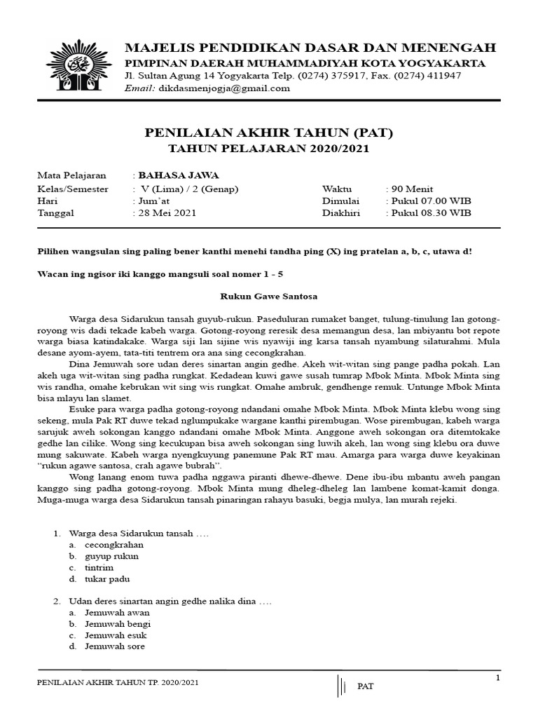 Pat Genap 2021 Bahasa Jawa | PDF