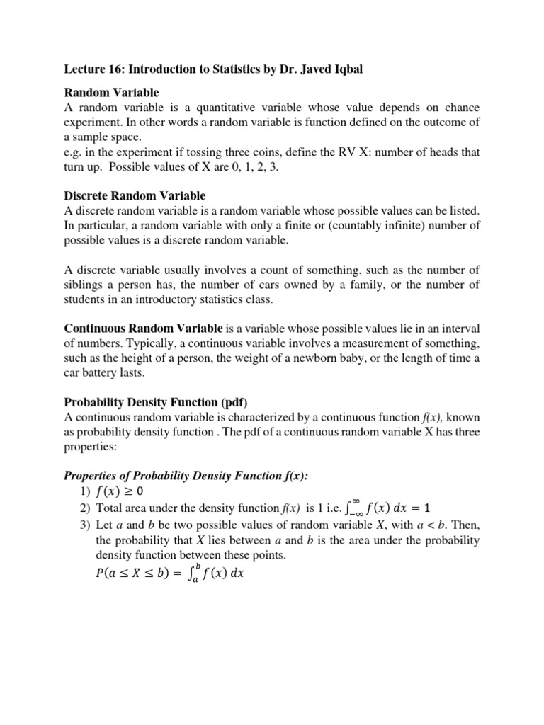 Lec16 | PDF | Random Variable | Probability Distribution