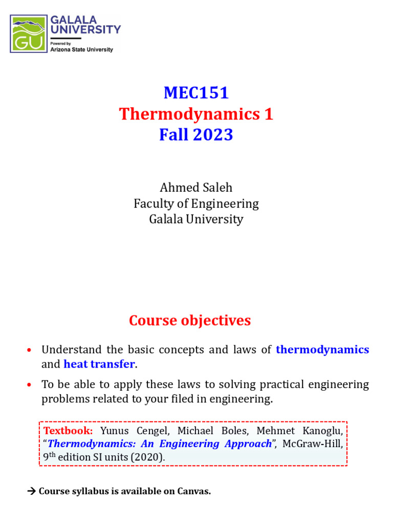 Thermodynamics 1 Course Overview | PDF | Heat | Thermodynamics