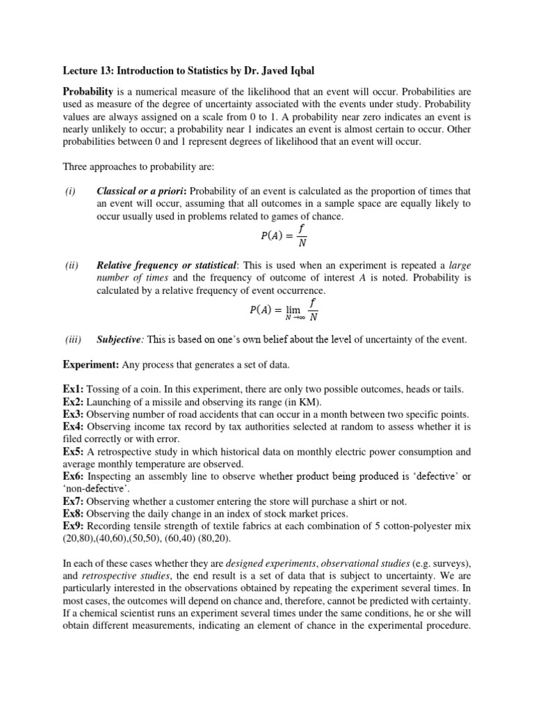 Lec 13 | PDF | Probability | Experiment