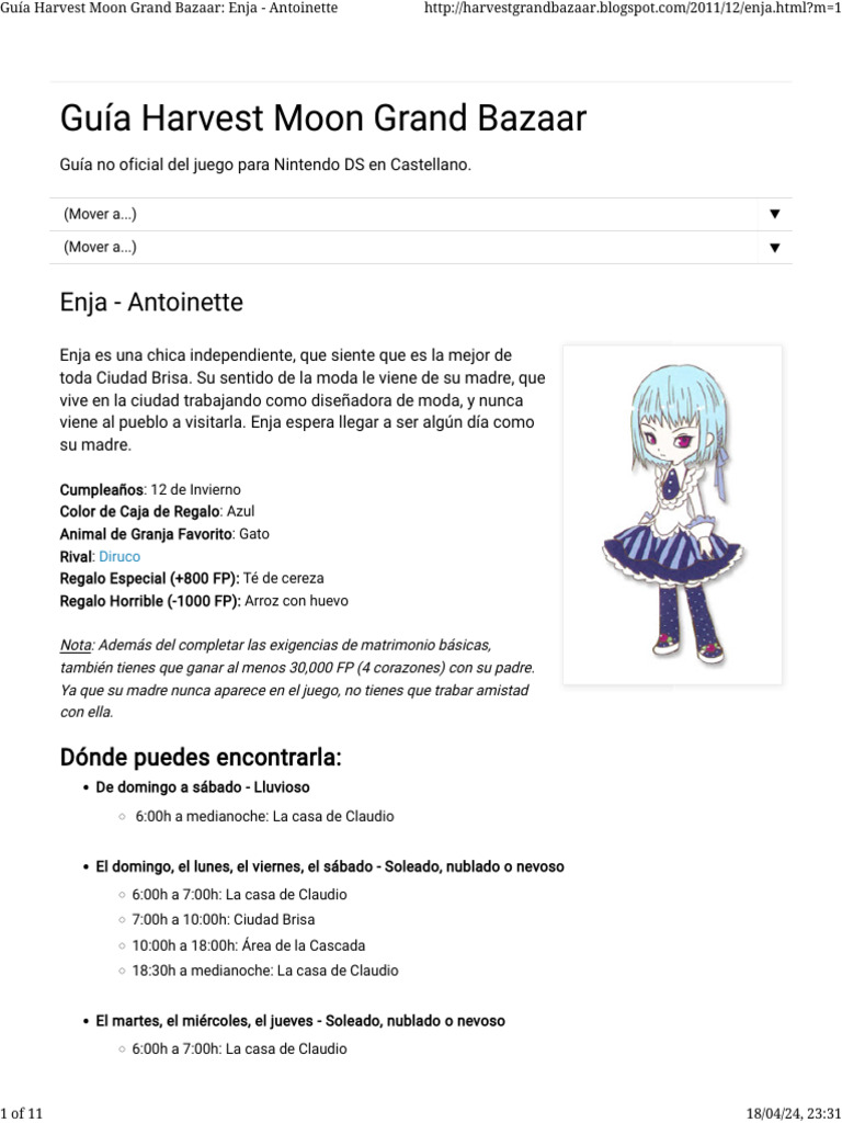Guía Harvest Moon Grand Bazaar - Enja - Antoinette | PDF | Postres | Sopa