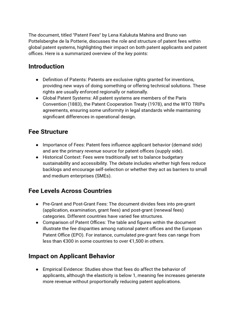 Summary MJ1 Patent Fees_ by Lena Kalukuta Mahina and Bruno van ...