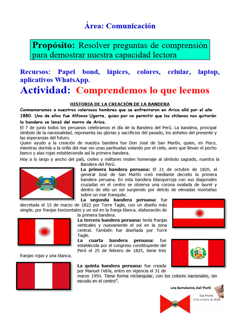 Comprension-Lectora-Dia-de-la-bandera 7 DE JUNIO | PDF | Perú