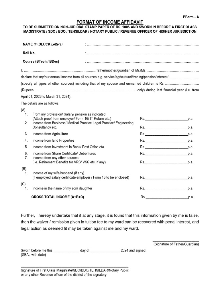 Format of Income Affidavit - 2024 | PDF | Economies