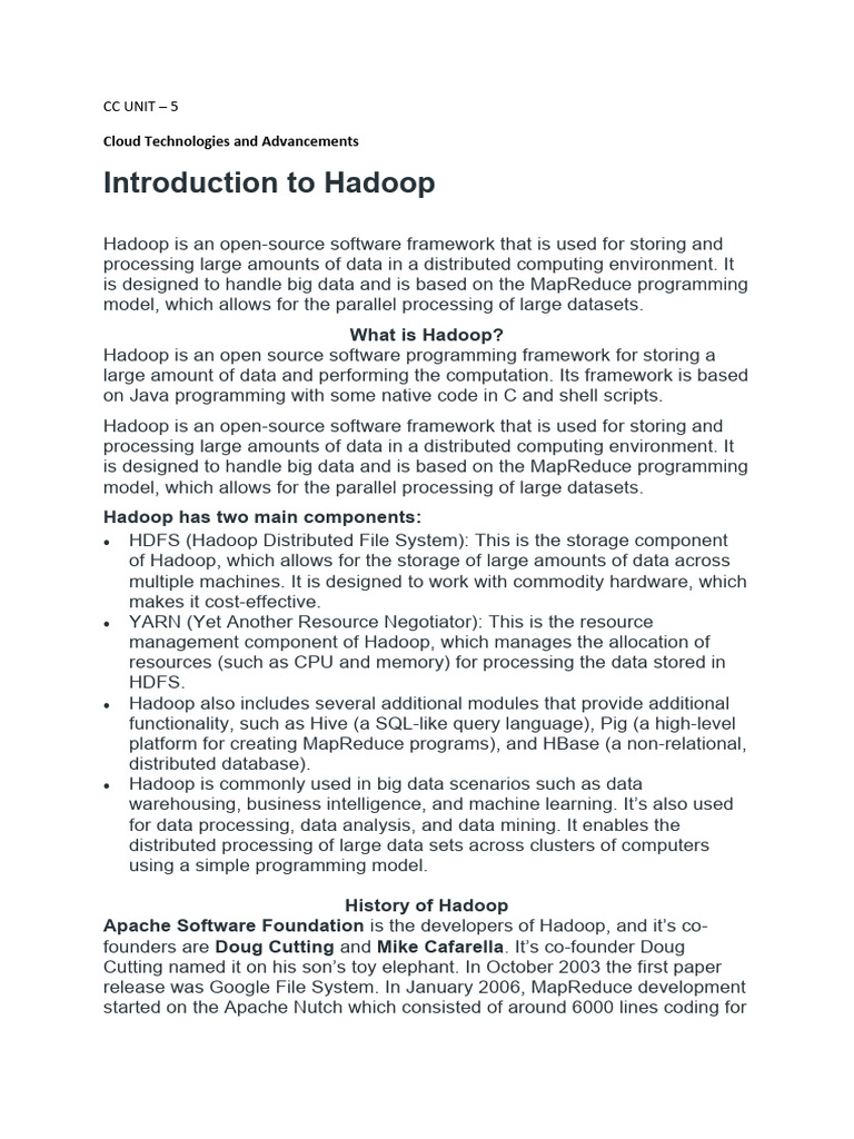 CC Unit - 5 | PDF | Apache Hadoop | Open Stack