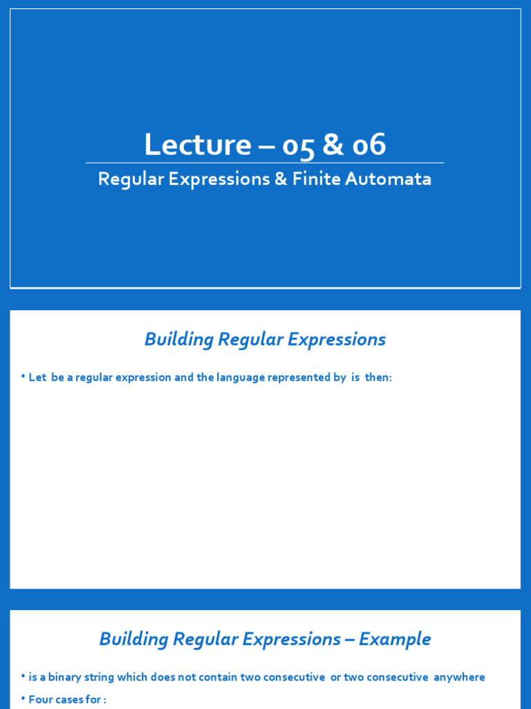 ToA - Lecture 05 06 - Regular Expressions Finite Automata | PDF | Formal Methods | Mathematical ...