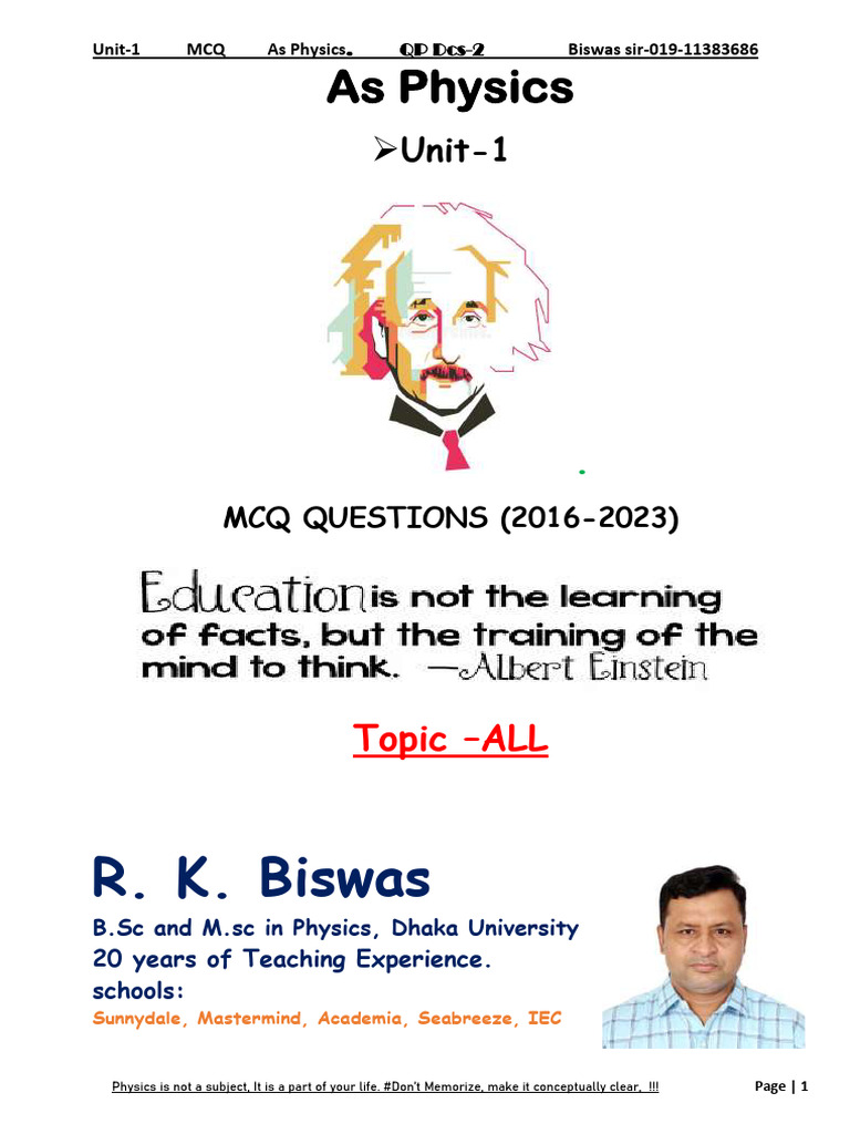 Unit 1 MCQ | PDF | Physics | Physical Sciences