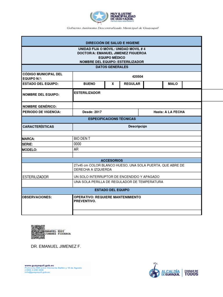 Ficha Tecnica Equipos Medicos Unidad Movil 4 - 2024 | PDF