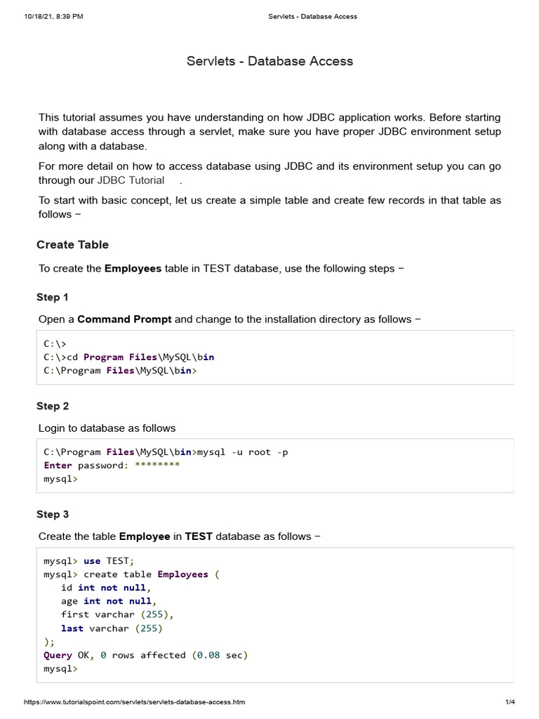 Servlets - Database Access | Download Free PDF | Databases | Information Technology Management