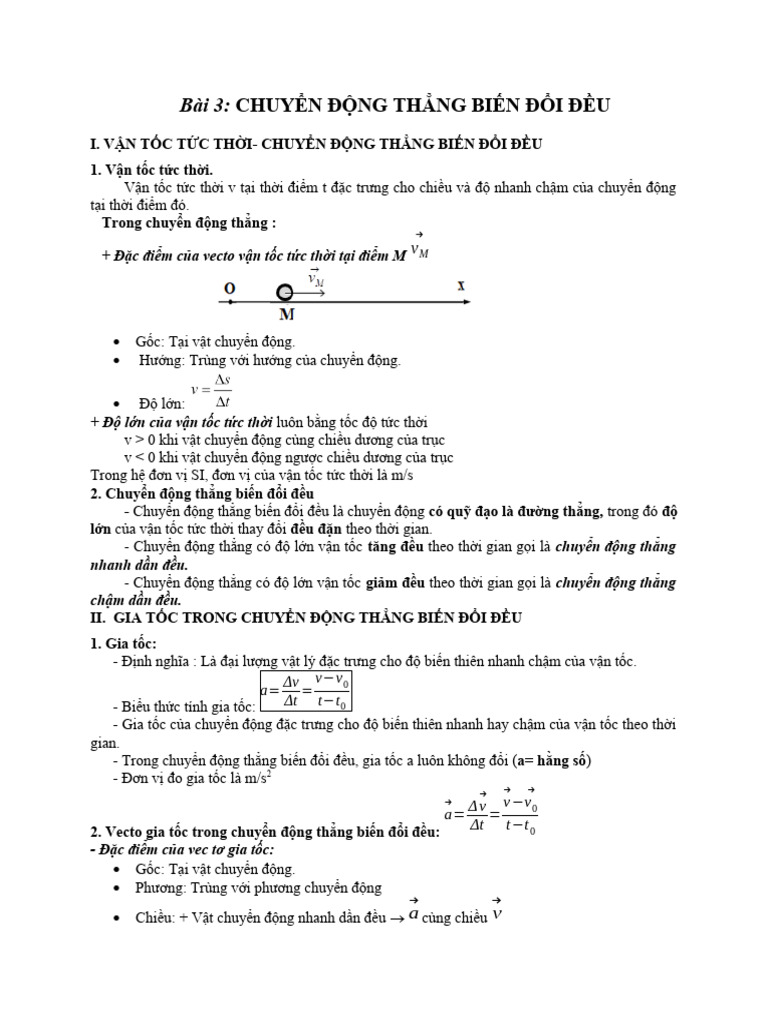 Lý - Lớp 10 - HK1 - Chuyển Động Thẳng Biến Đổi Đều - TDN - 2021-2022 | PDF