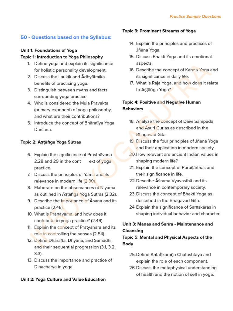 Sample Questions for Practice _ End-Sem_IK501 | PDF | Yoga | Religious ...