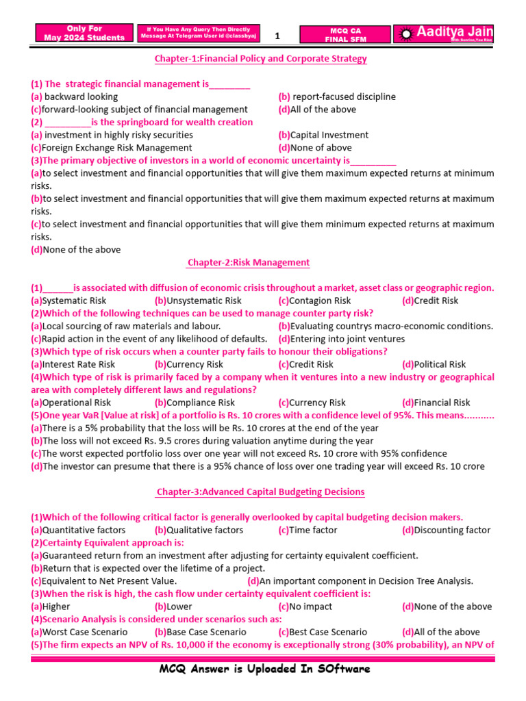 MCQ CA FINAL AFM FOR MAY 2024 EXAM ONLY | Download Free PDF | Option (Finance) | Swap (Finance)