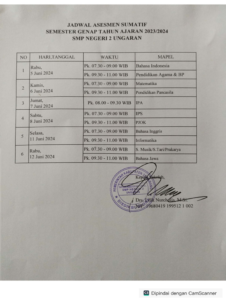 Jadwal Asesmen Sumatif Semester Genap | PDF