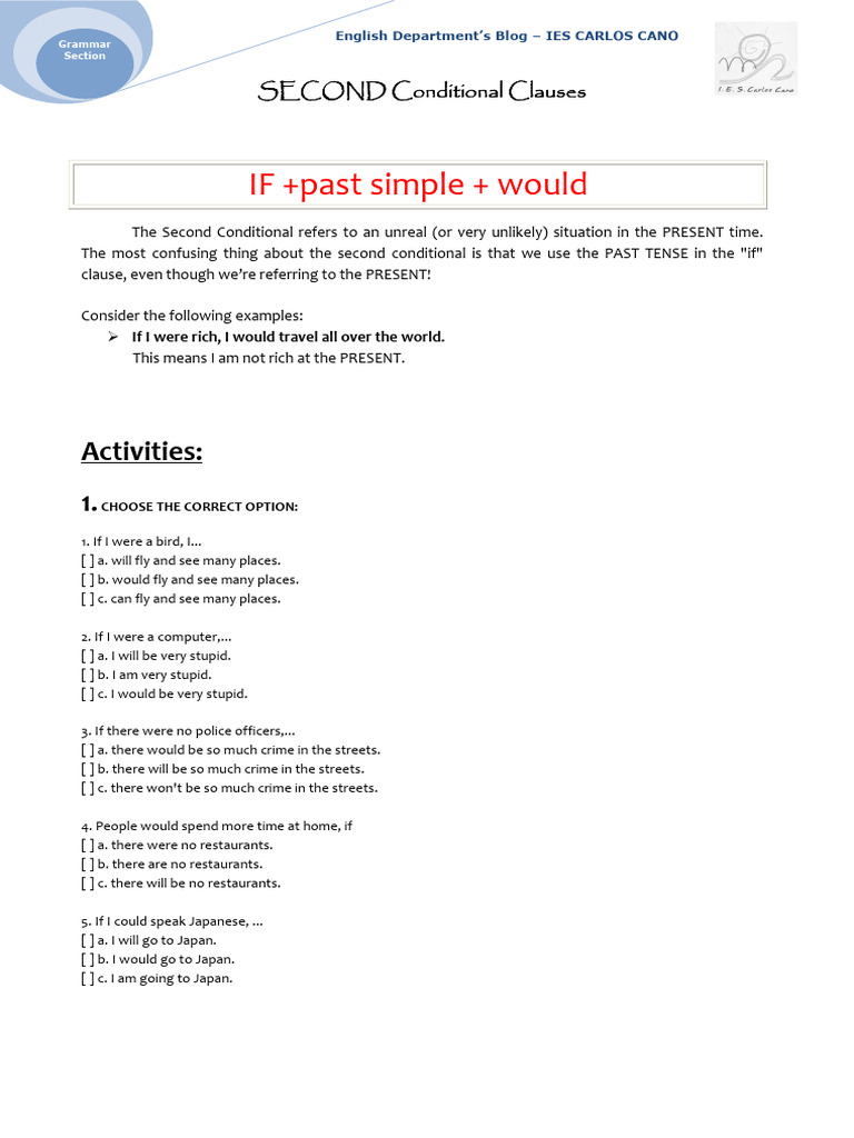 condicional 2º tipo - Teoría + Ejercicios 1 | Download Free PDF ...