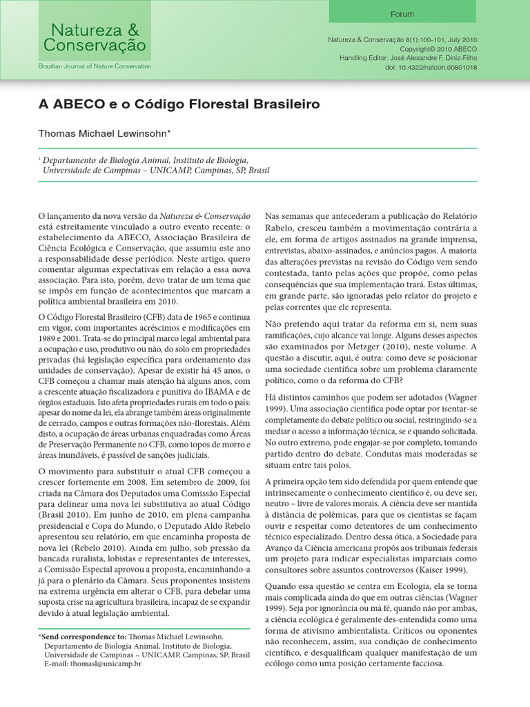 A ABECO e o C Digo Florestal Brasileiro | PDF | Science | Movimento ambientalista
