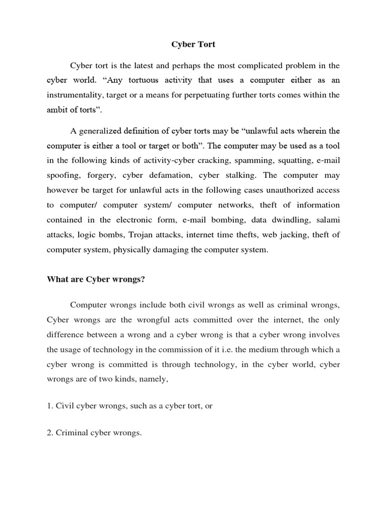 Cyber Tort | PDF | Security Hacker | Defamation