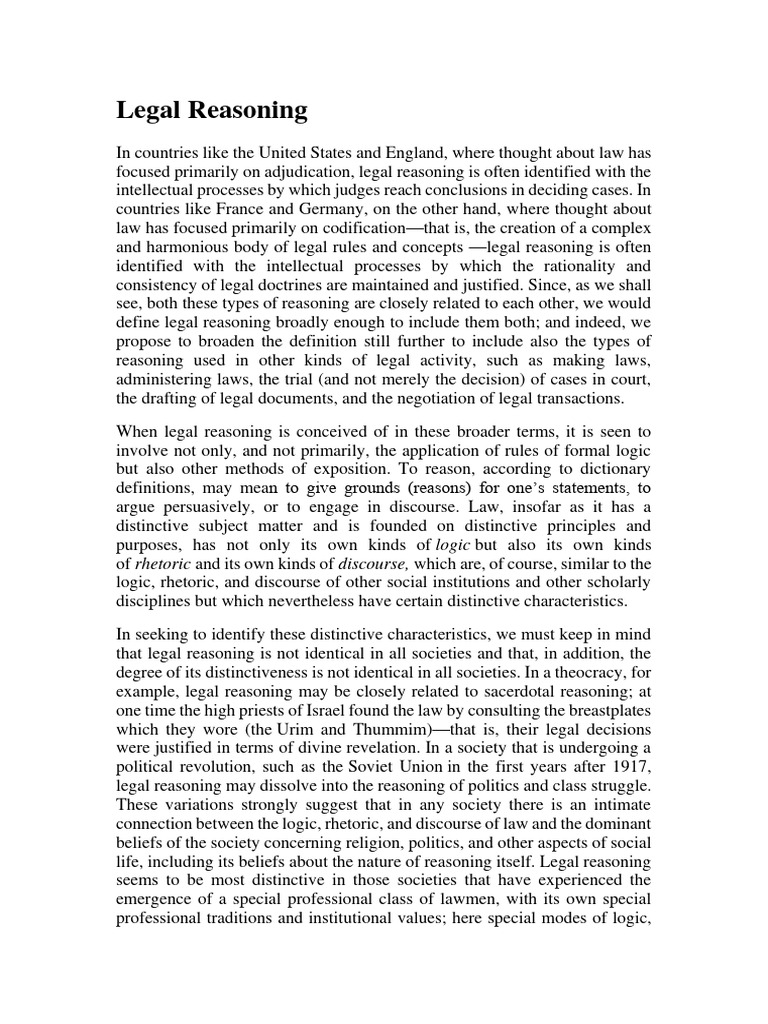 Legal Reasoning | PDF | Reason | Precedent Legal Reasoning | PDF | Reason | Precedent