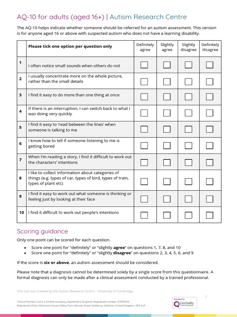 AQ-10_for_adults | PDF | Autism Spectrum | Psychology