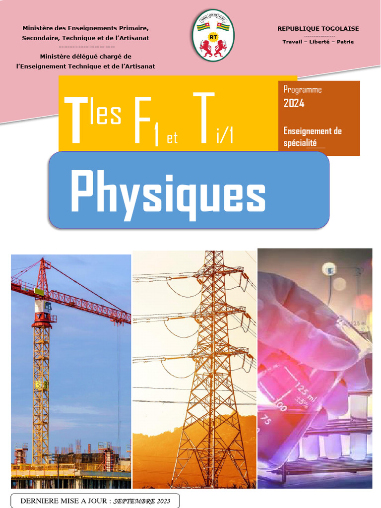 Programme Physique Tle F1 Togo 2024 | PDF | Nombre complexe | Champ ...