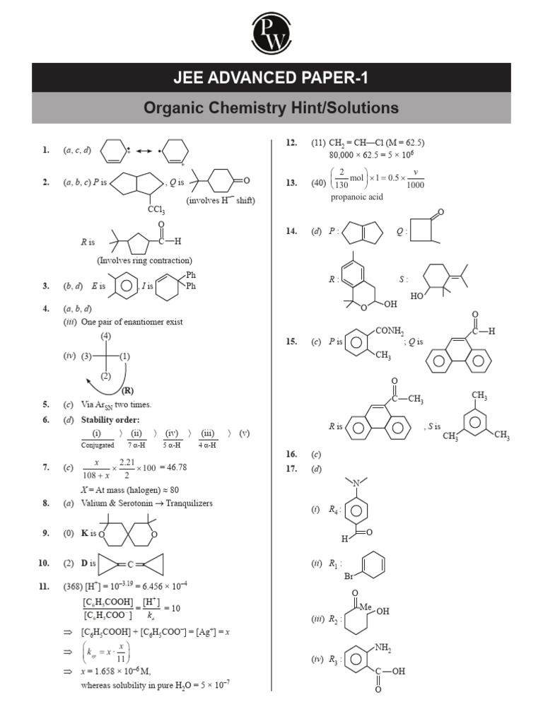 JEE Advanced Paper 1 Solutions: Chemistry | PDF | Physical Sciences ...