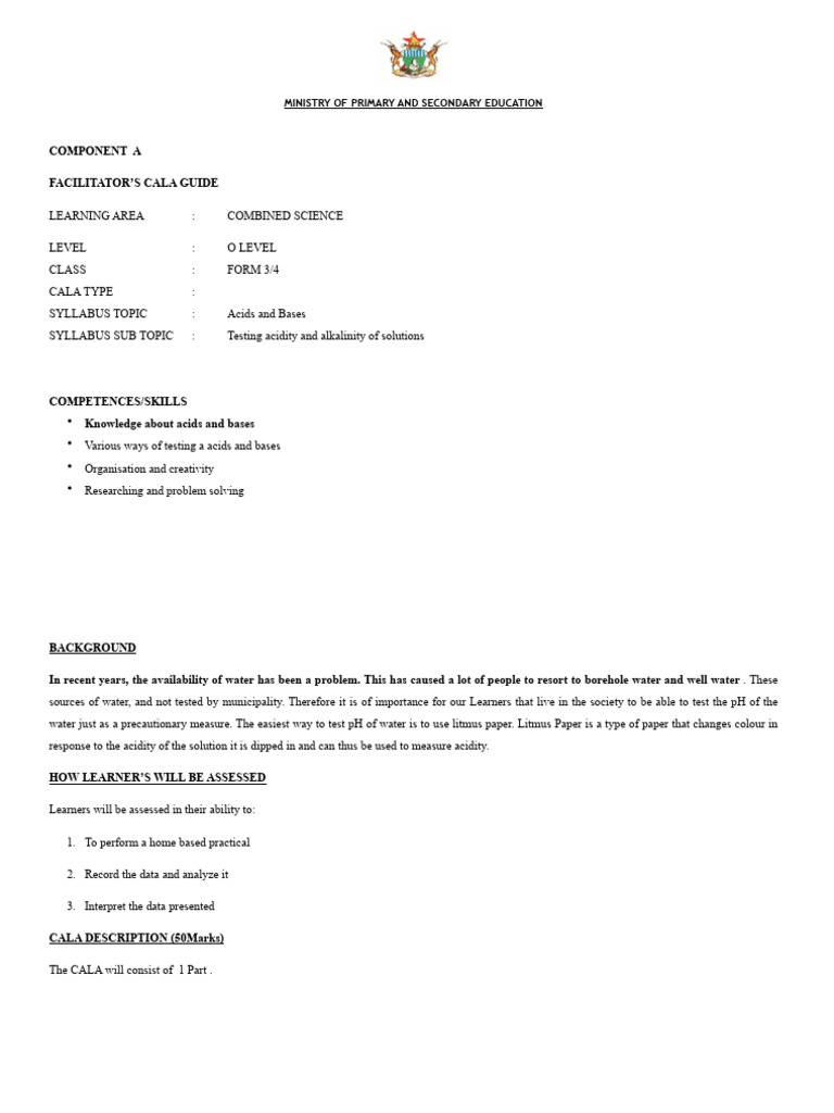 Combined Science Cala Component 2 | PDF | Cooking, Food & Wine | Science & Mathematics