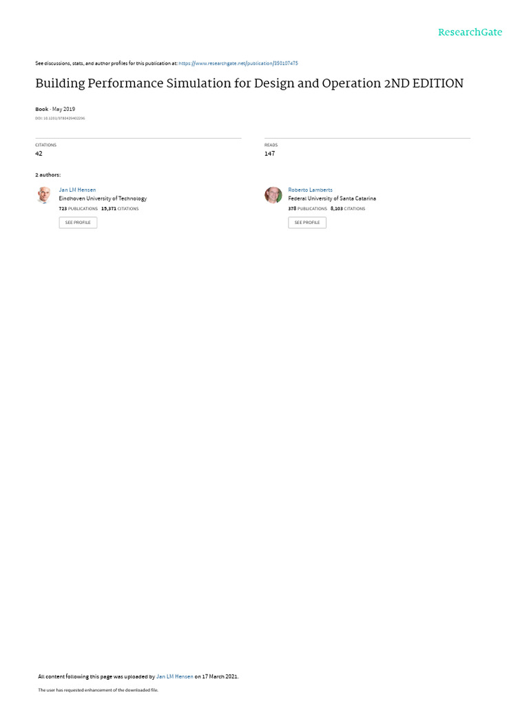 19 Building Performance Simulation For Design and Operation Info | Download Free PDF ...