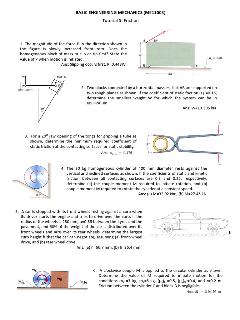 Tutorial 5 BEM | Download Free PDF | Friction | Physical Quantities