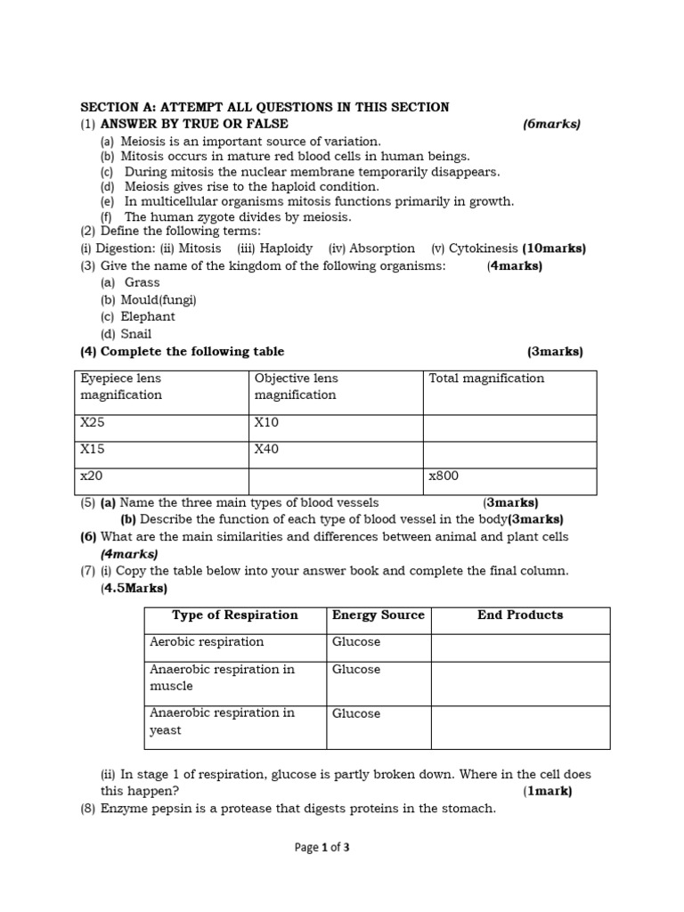 Biology s3 Exams 2019 | Download Free PDF | Cell (Biology) | Digestion