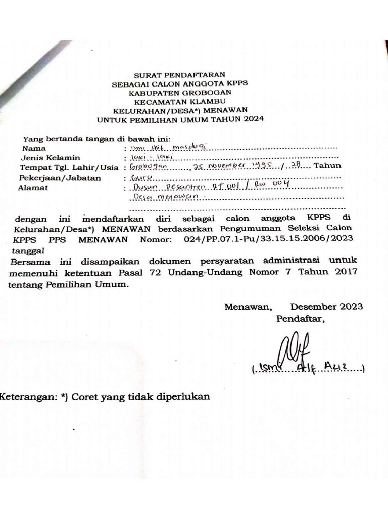 Surat Pendaftaran Alif | PDF