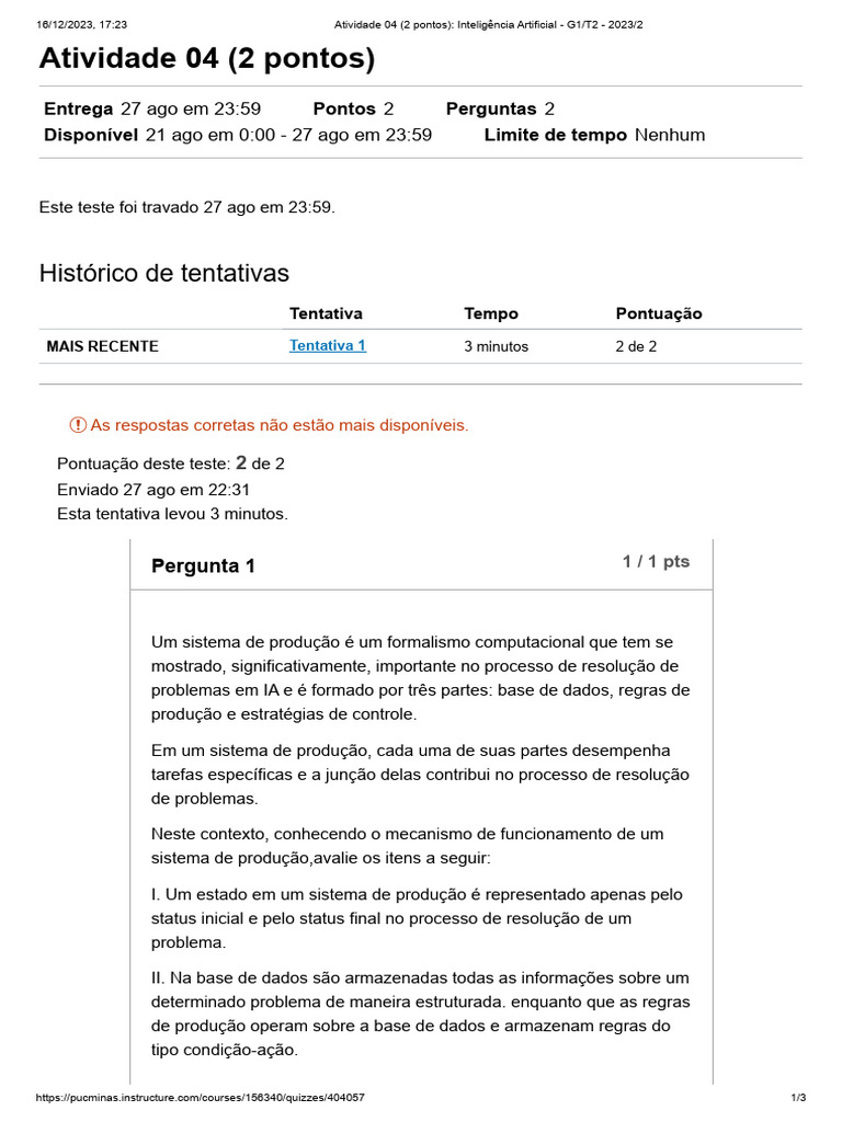 Atividade 04 (2 Pontos) - Inteligência Artificial - G1 - T2 - 2023 - 2 | PDF | Inteligência ...