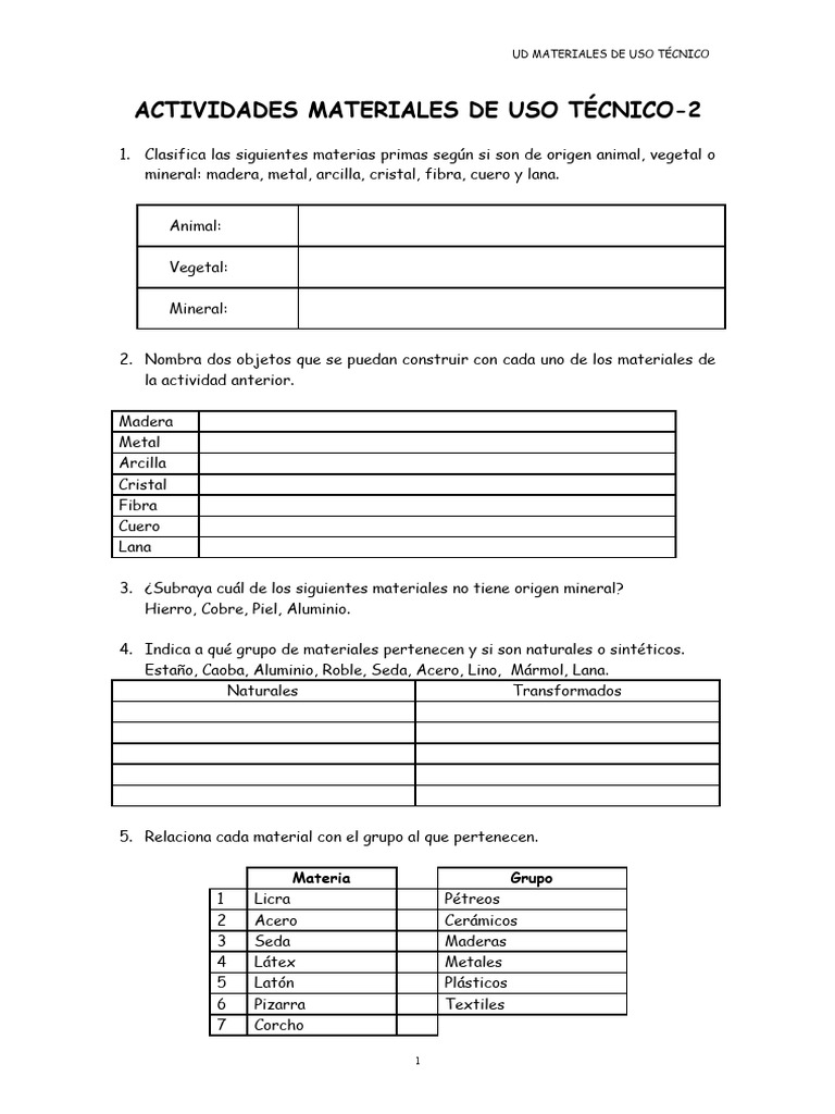 Actividades Materiales de uso tecnico2 | PDF | Aleación | Rieles