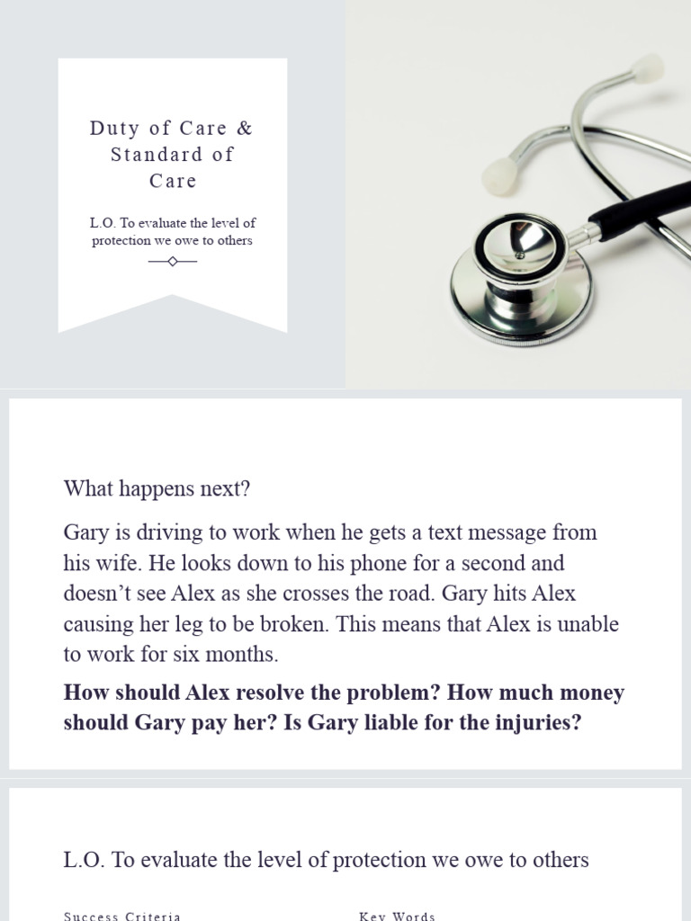 Duty of Care & Standard of Care - Student Version | PDF | Negligence ...